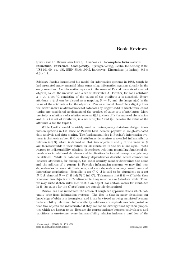 (PDF) Incomplete Information: Structure, Inference, Complexity