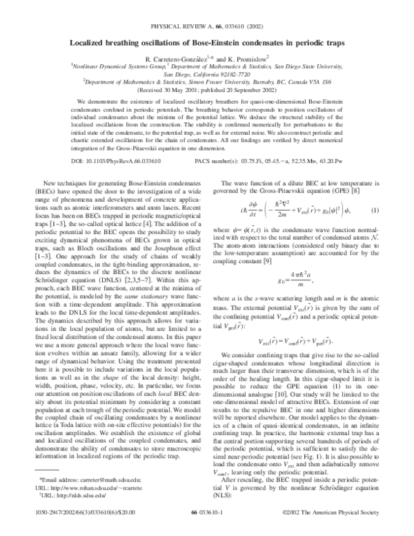 (PDF) Localized breathing oscillations of Bose-Einstein condensates in ...