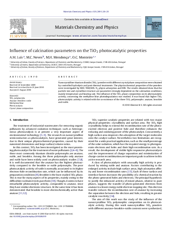(PDF) Influence of calcination parameters on the TiO2 photocatalytic ...