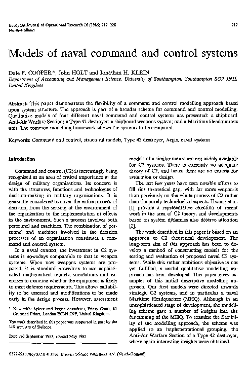 (PDF) Models of naval command and control systems
