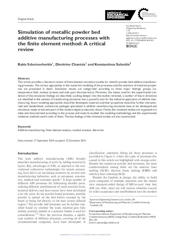 (PDF) Simulation of metallic powder bed additive manufacturing ...