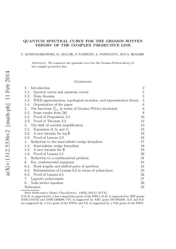 (PDF) Quantum spectral curve for the Gromov–Witten theory of the complex projective line