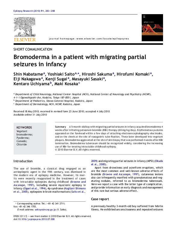 (PDF) Bromoderma in a patient with migrating partial seizures in infancy