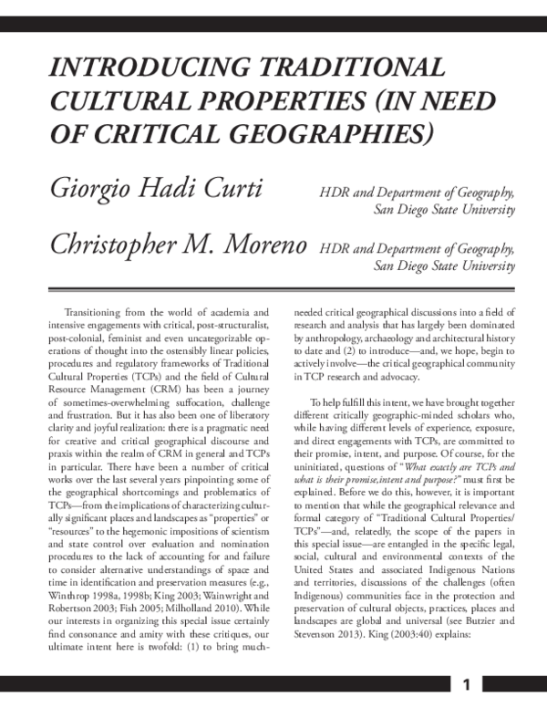 (PDF) Introducing Traditional Cultural Properties (in Need of Critical ...
