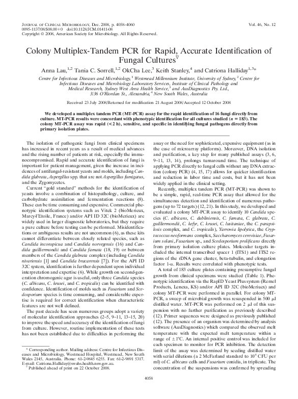 (PDF) Colony Multiplex-Tandem PCR for Rapid, Accurate Identification of ...