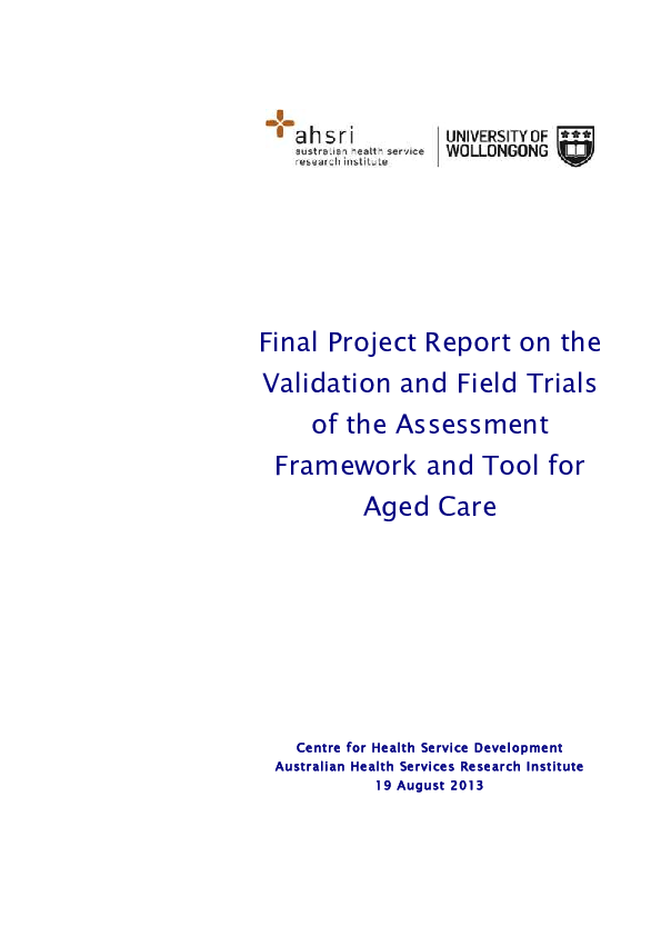 (PDF) Assessment Framework and Tool for Aged Care