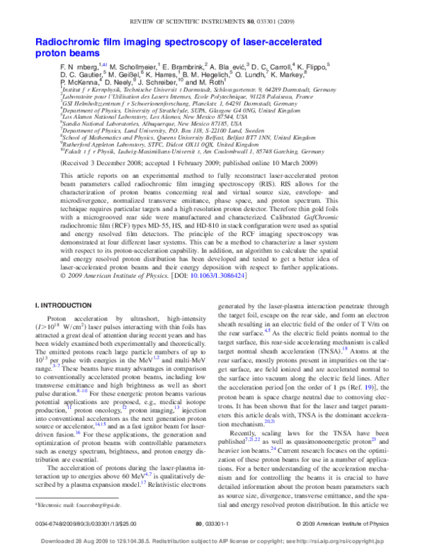 (PDF) Radiochromic film imaging spectroscopy of laser-accelerated proton beams