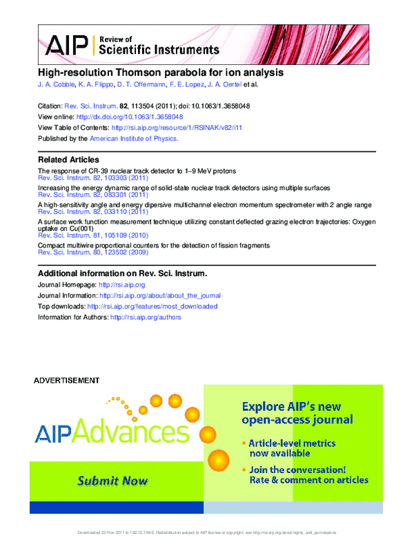(PDF) High-resolution Thomson parabola for ion analysis