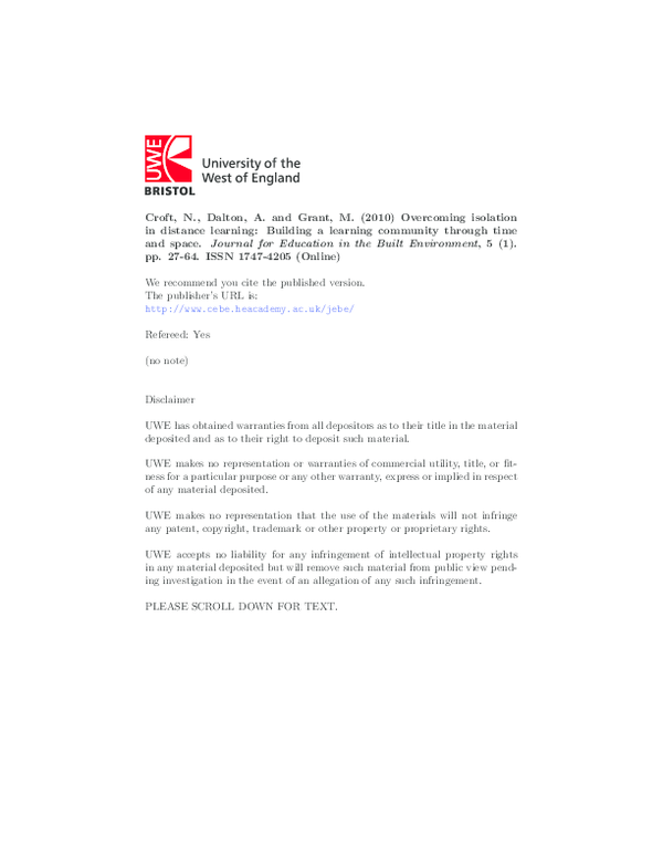 (PDF) Overcoming Isolation in Distance Learning: Building a Learning ...