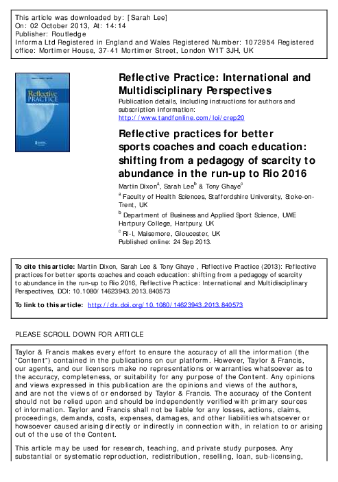 (PDF) Reflective practices for better sports coaches and coach ...