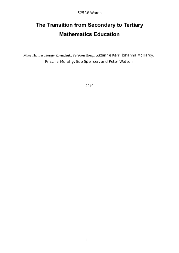 (DOC) The Transition from Secondary to Tertiary Mathematics Education