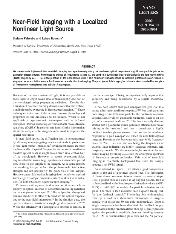 (PDF) High-Resolution Near-Field Imaging with Nonlinear Light Source