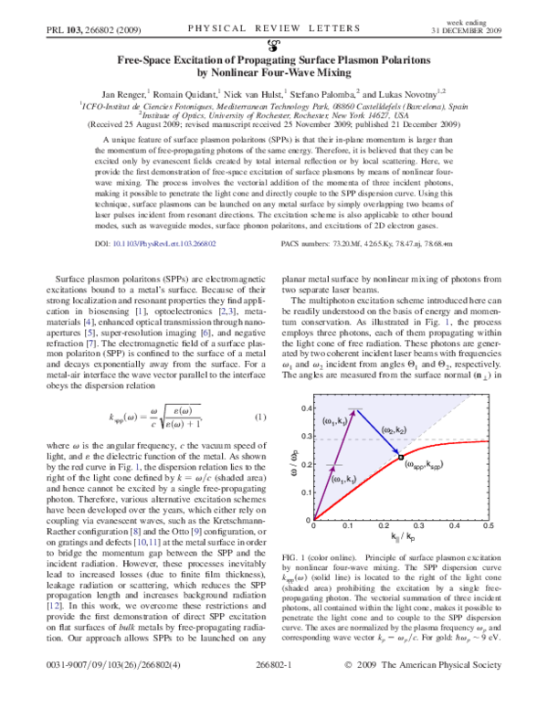 (PDF) Free-Space Excitation of Propagating Surface Plasmon Polaritons ...