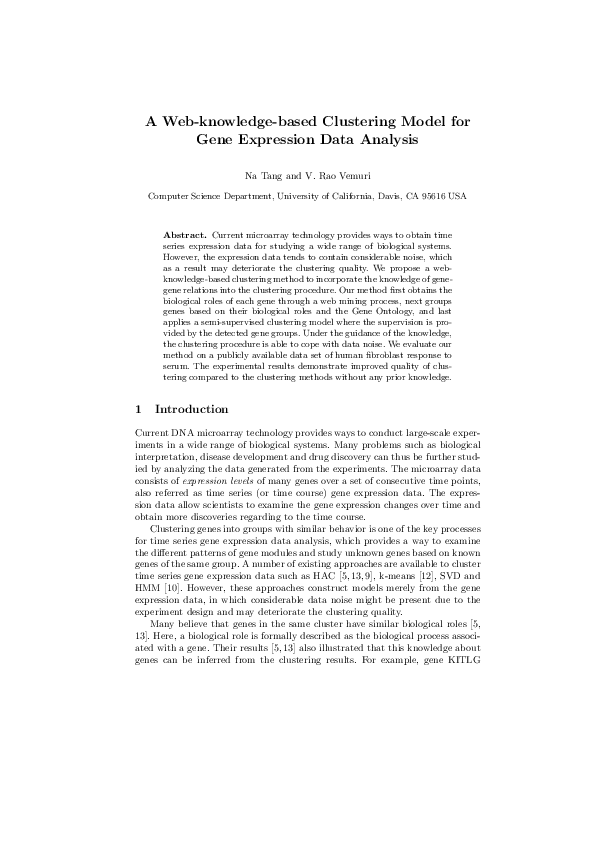 Pdf A Web Knowledge Based Clustering Model For Gene Expression Data Analysis