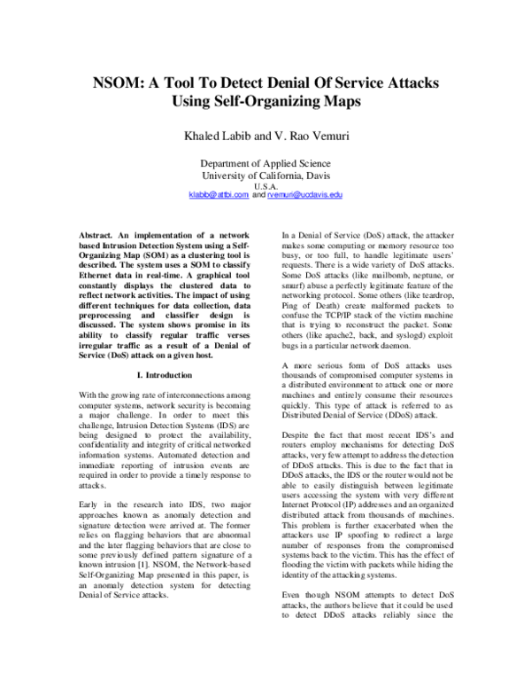 (PDF) NSOM: A Tool To Detect Denial Of Service Attacks Using Self ...