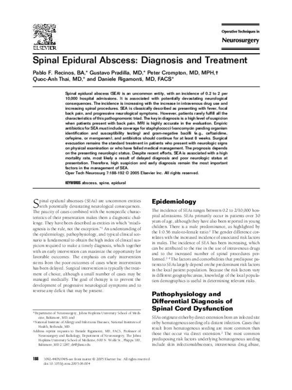 (PDF) Spinal Epidural Abscess: Key Insights and Management