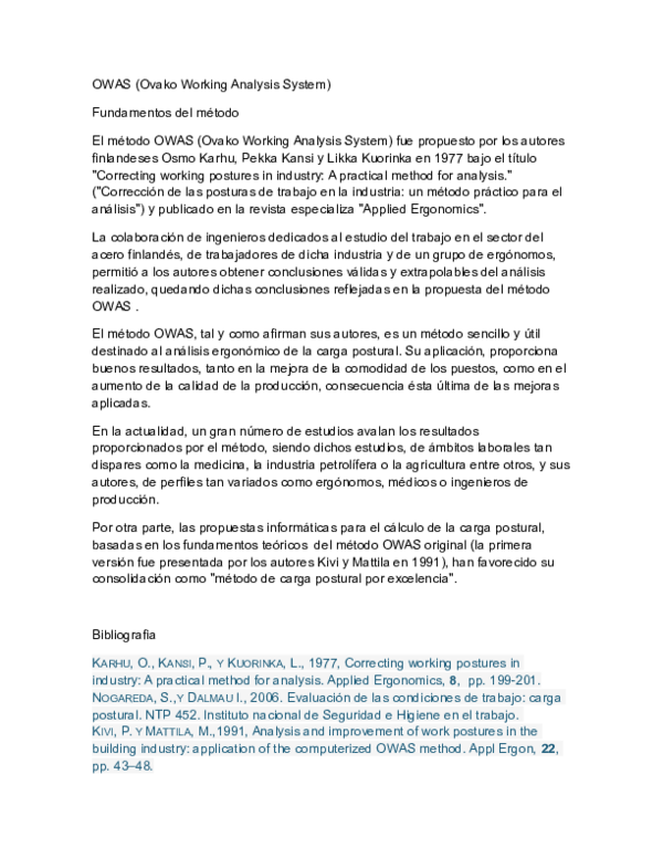 (DOC) OWAS (Ovako Working Analysis System