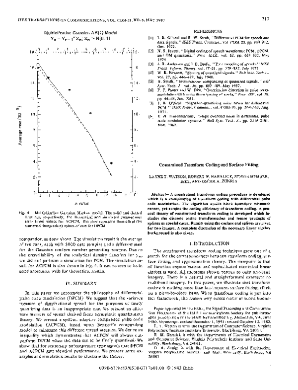 Pdf Constrained Transform Coding And Surface Fitting