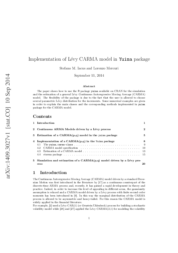 (PDF) Implementation of Lévy CARMA model in Yuima package