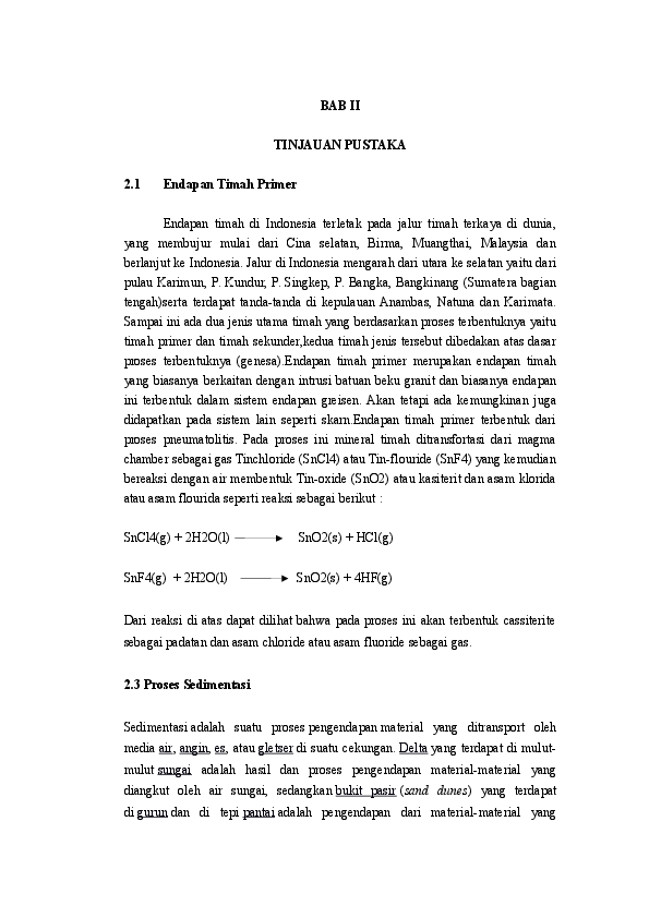 (DOC) BAB II TINJAUAN PUSTAKA 2.1 Endapan Timah Primer