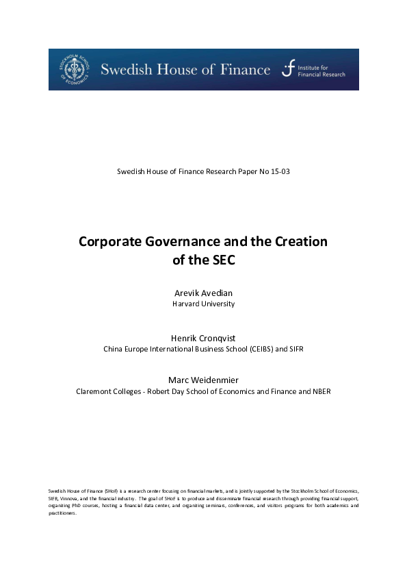 (PDF) Corporate Governance and the Creation of the SEC