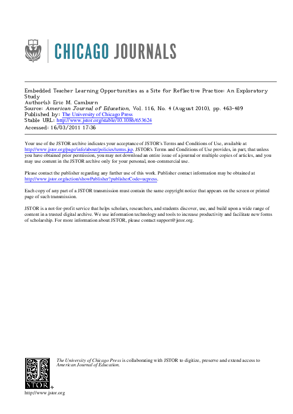 (PDF) Embedded Teacher Learning Opportunities as a Site for Reflective ...