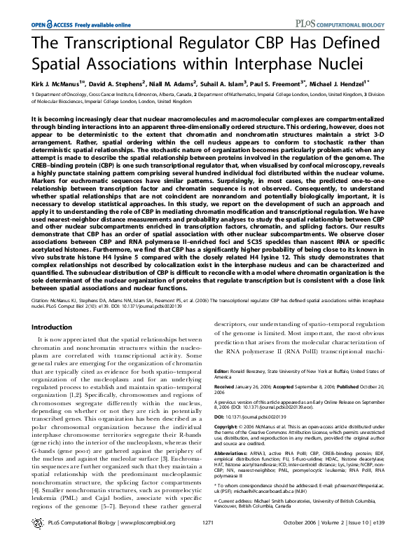 (PDF) The transcriptional regulator CBP has defined spatial ...