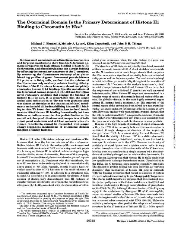 Pdf The C Terminal Domain Is The Primary Determinant Of Histone H1