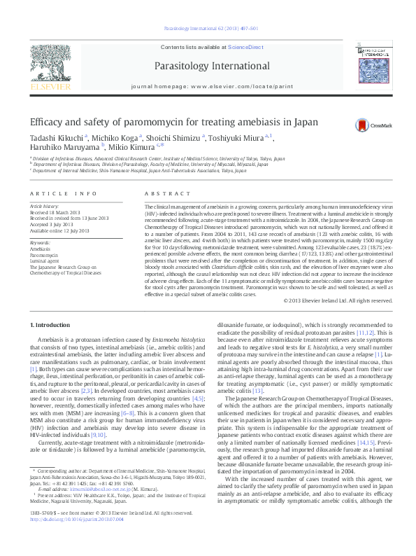 (PDF) Efficacy and safety of paromomycin for treating amebiasis in Japan