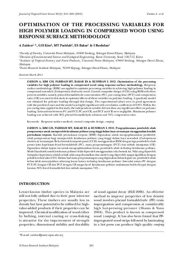 (PDF) Optimisation of the processing variables for high polymer loading in compressed wood using ...