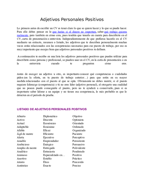 Adjetivos Positivos