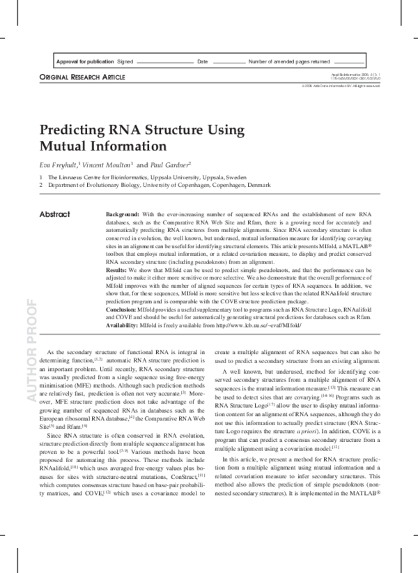 (PDF) Predicting RNA Structure Using Mutual Information