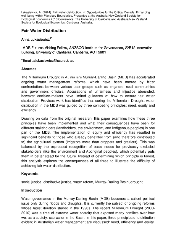 (PDF) Fair Water Distribution