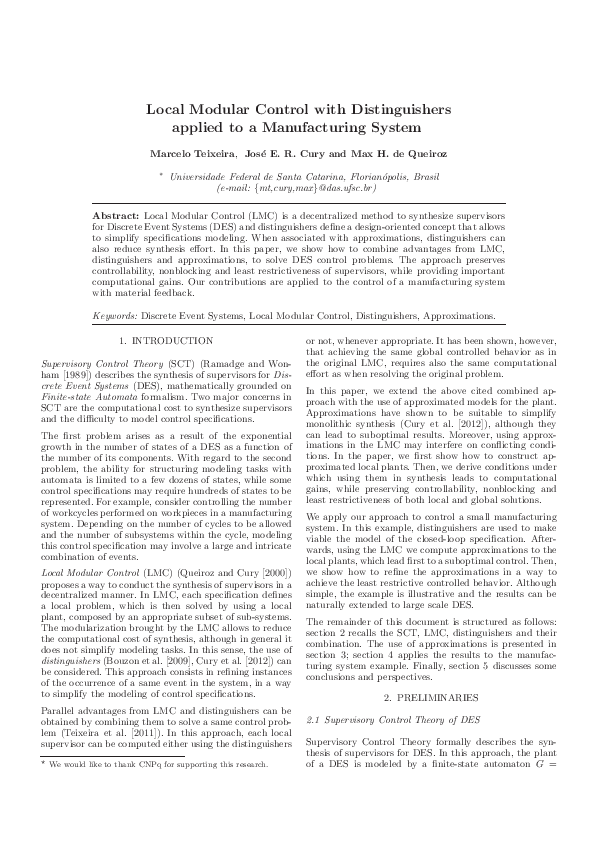(PDF) Local Modular Control with Distinguishers Applied to a Manufacturing System