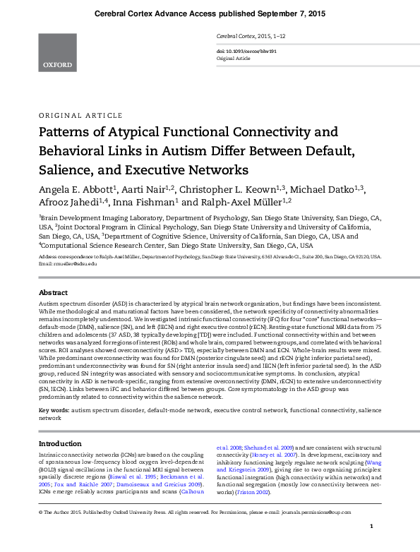 Pdf Patterns Of Atypical Functional Connectivity And Behavioral Links In Autism Differ Between