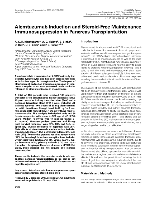 (PDF) Alemtuzumab Induction and Steroid-Free Maintenance ...