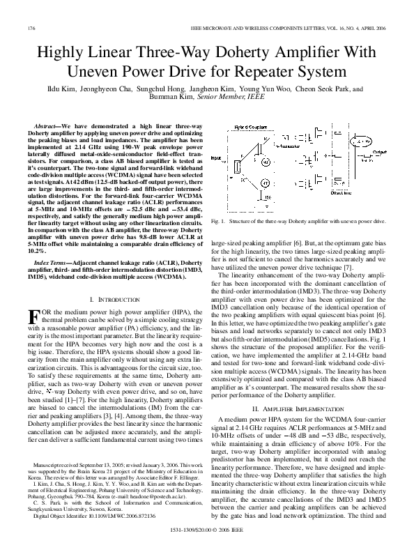 (PDF) Highly linear three-way Doherty amplifier with uneven power drive for repeater system