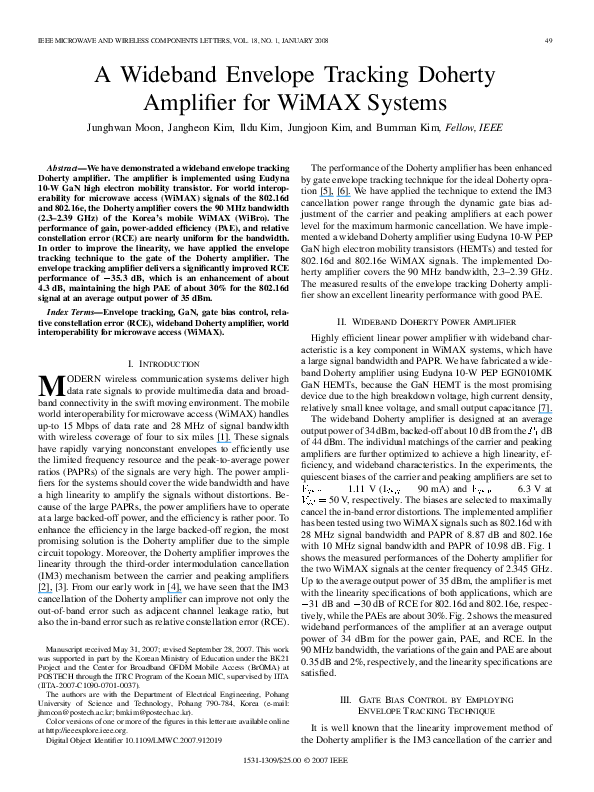 (PDF) A Wideband Envelope Tracking Doherty Amplifier for WiMAX Systems