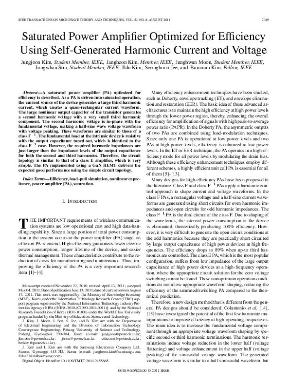 (PDF) Saturated Power Amplifier Optimized for Efficiency Using Self ...