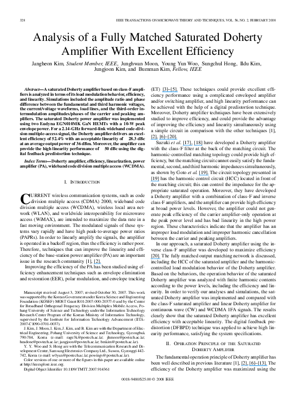 (PDF) Analysis of a Fully Matched Saturated Doherty Amplifier With Excellent Efficiency