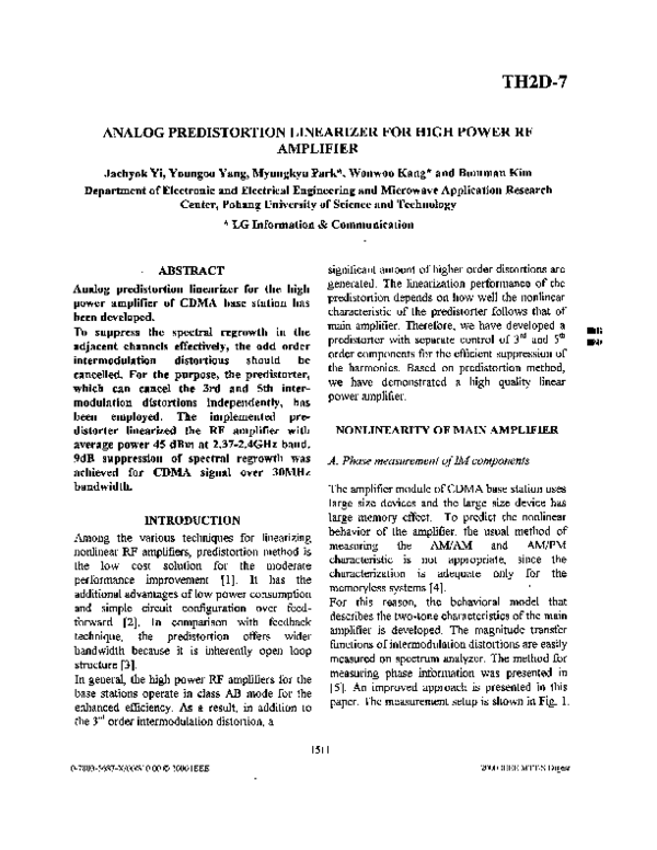 Pdf Analog Predistortion Linearizer For High Power Rf Amplifiers