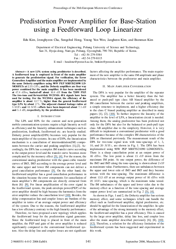 Pdf Predistortion Power Amplifier For Base Station Using A Feedforward Loop Linearizer