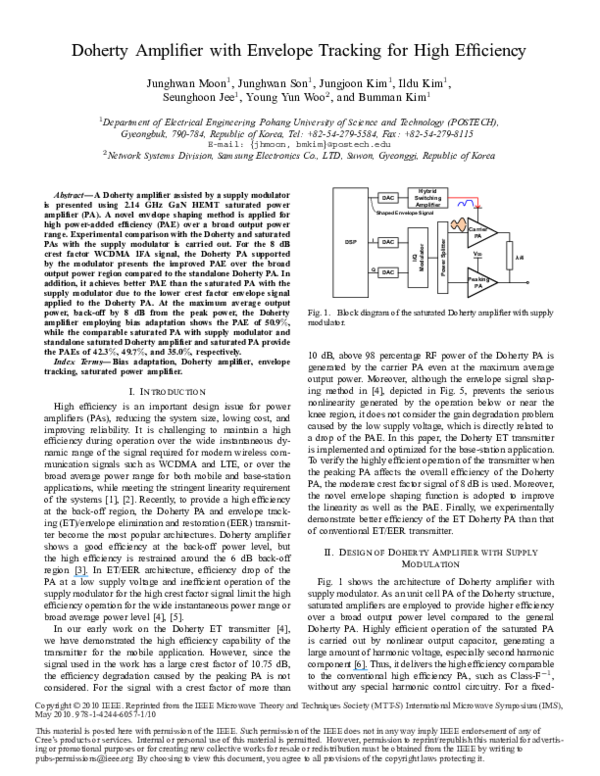 (PDF) Doherty amplifier with envelope tracking for high efficiency