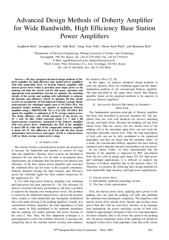 (PDF) Advanced design methods of Doherty amplifier for wide bandwidth, high efficiency base ...