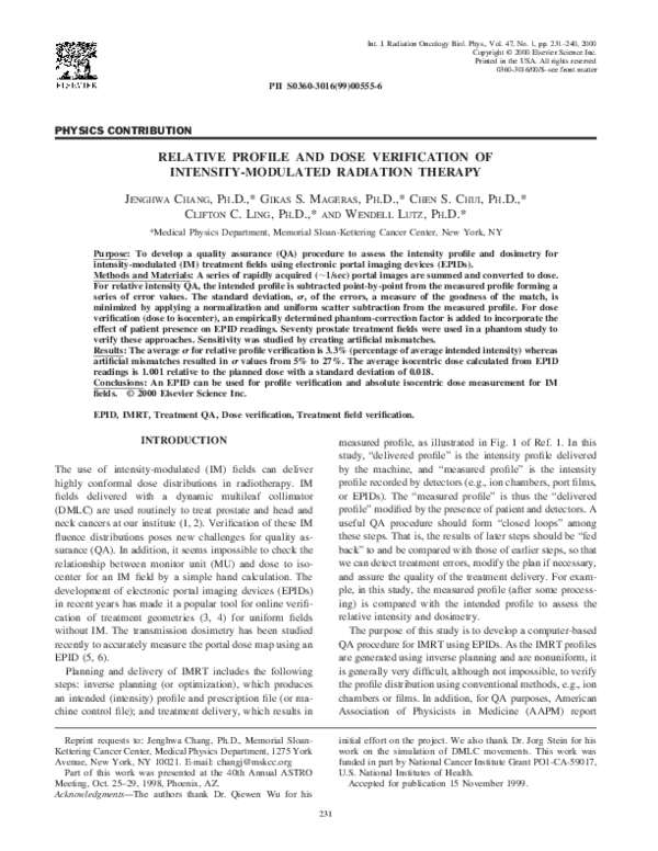 (PDF) Relative profile and dose verification of intensity-modulated radiation therapy