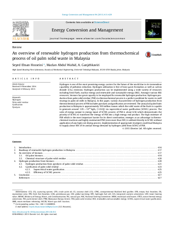 (PDF) An overview of renewable hydrogen production from thermochemical ...