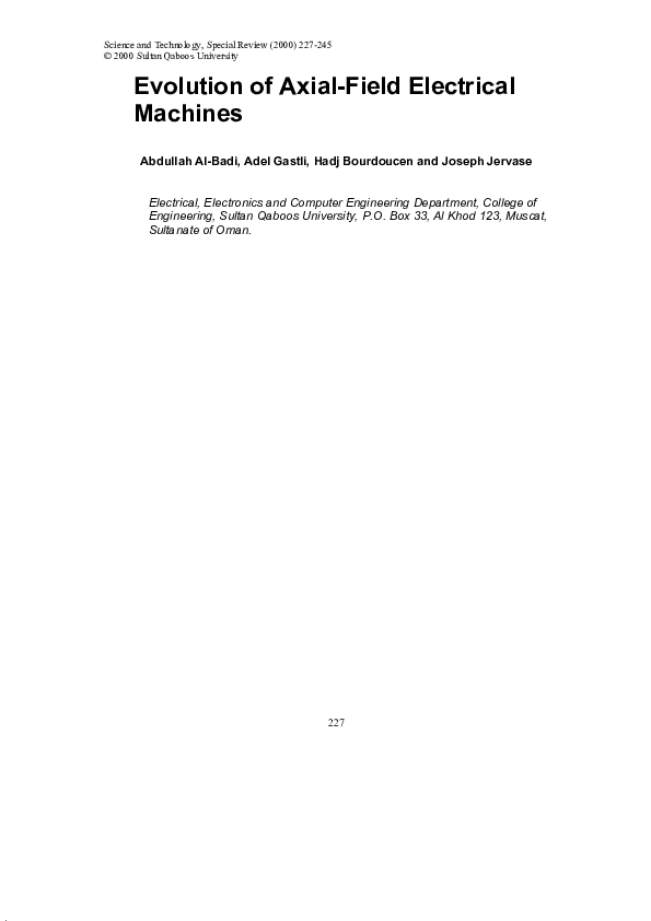 (PDF) Evolution of Axial-Field Electrical Machines
