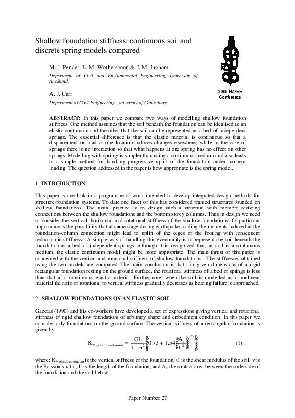 (PDF) Shallow foundation stiffness: continuous soil and discrete spring ...