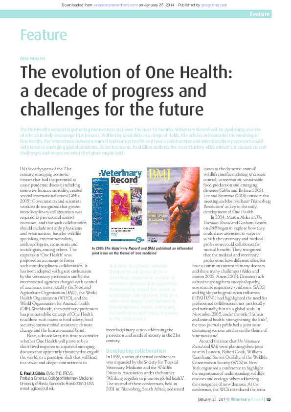 (PDF) The evolution of One Health: a decade of progress and challenges ...