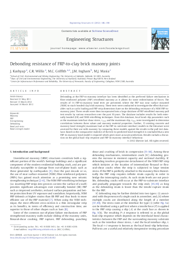 (PDF) Debonding resistance of FRP-to-clay brick masonry joints